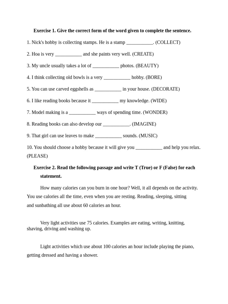 Word Form Unit 1 + Reading Unit 2 | PDF