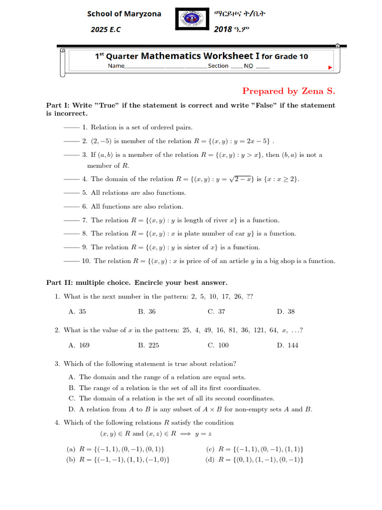 Marizona Math for Grade 10 Worksheet I 1st Quart | PDF | Empty Set ...