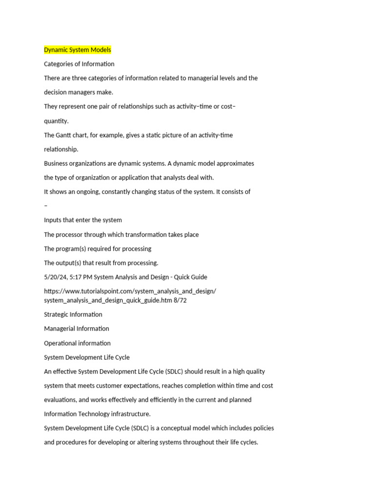 Dynamic System Models and SDLC Overview | PDF | Information Technology ...