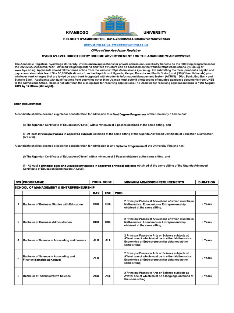 2022 2023 Direct Entry Scheme Advert | PDF | Science | Qualifications