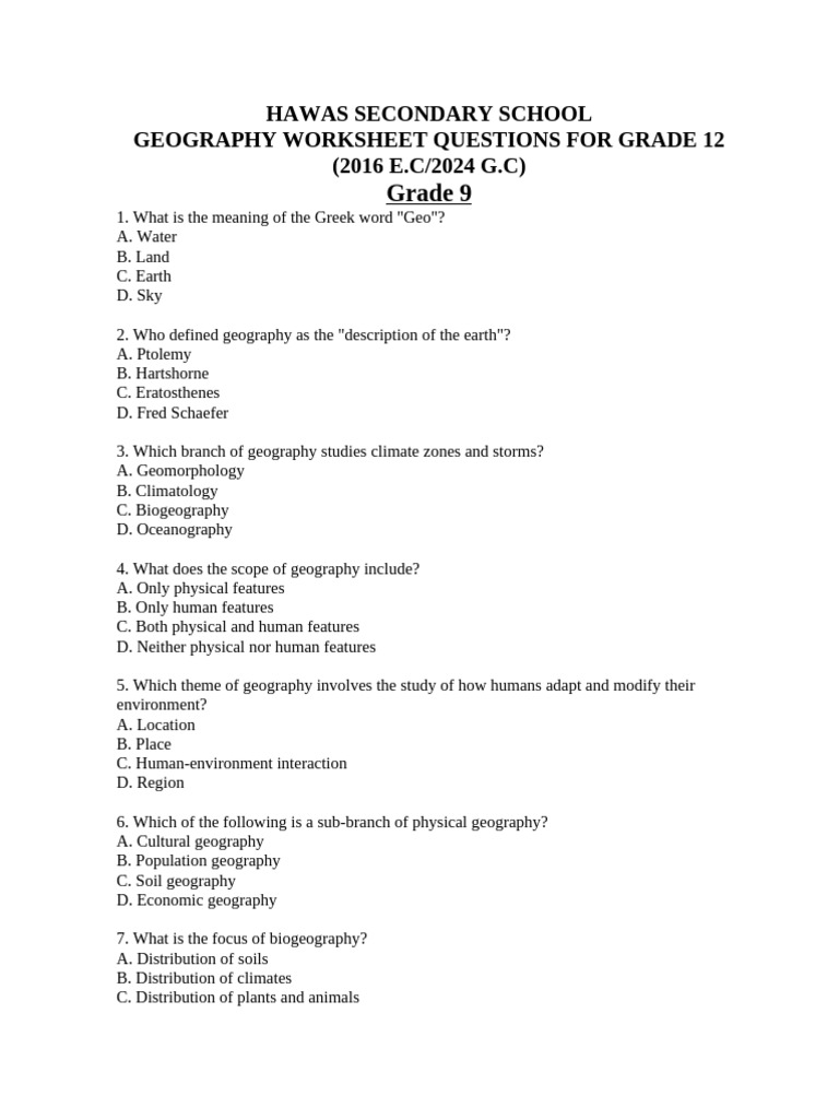 Grade 12 Geography Worksheet 2024 | PDF | Rock (Geology) | Geography