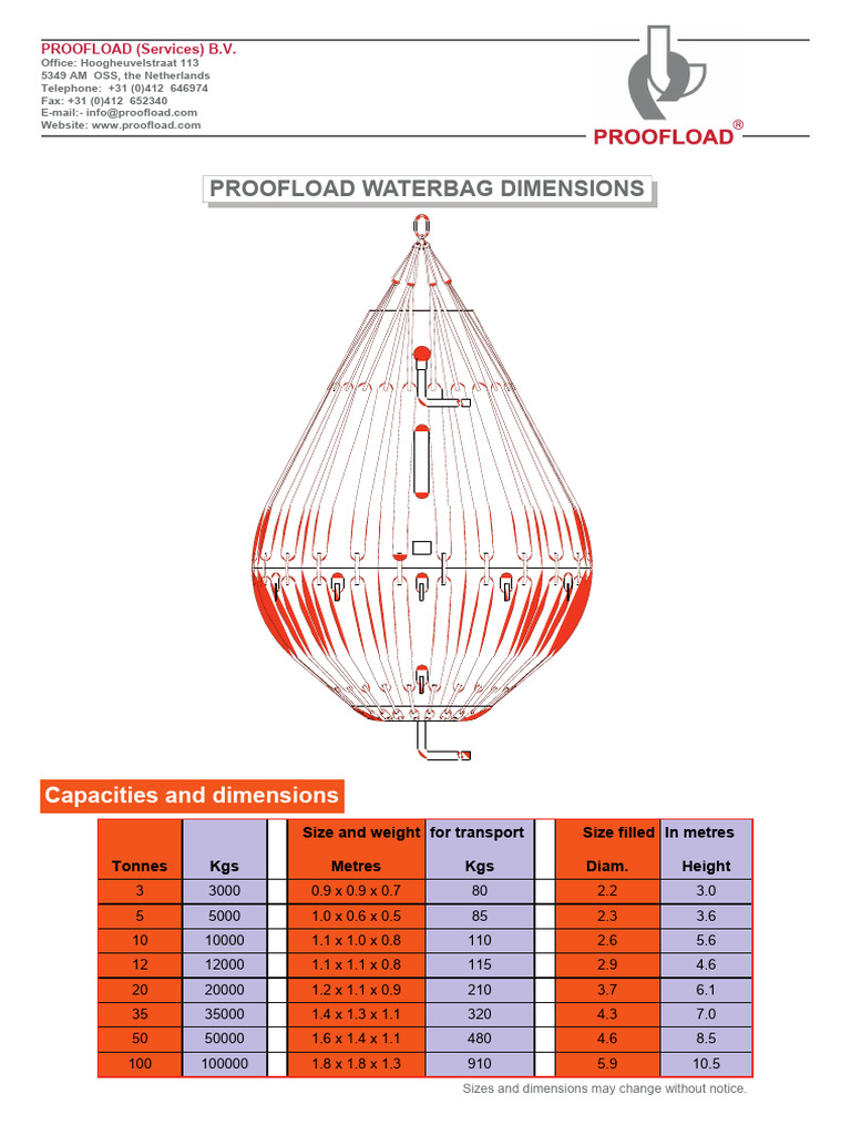 Waterbag Capacities and Dimensions | PDF