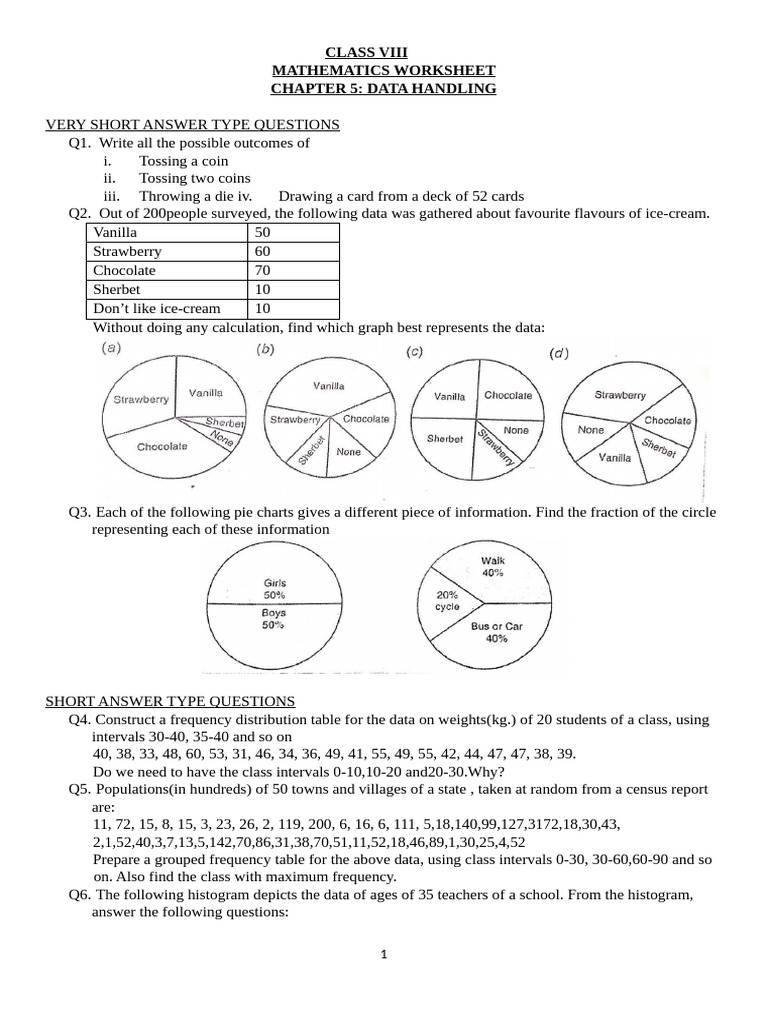 Class 8 Data Handling Worksheet | PDF | Histogram