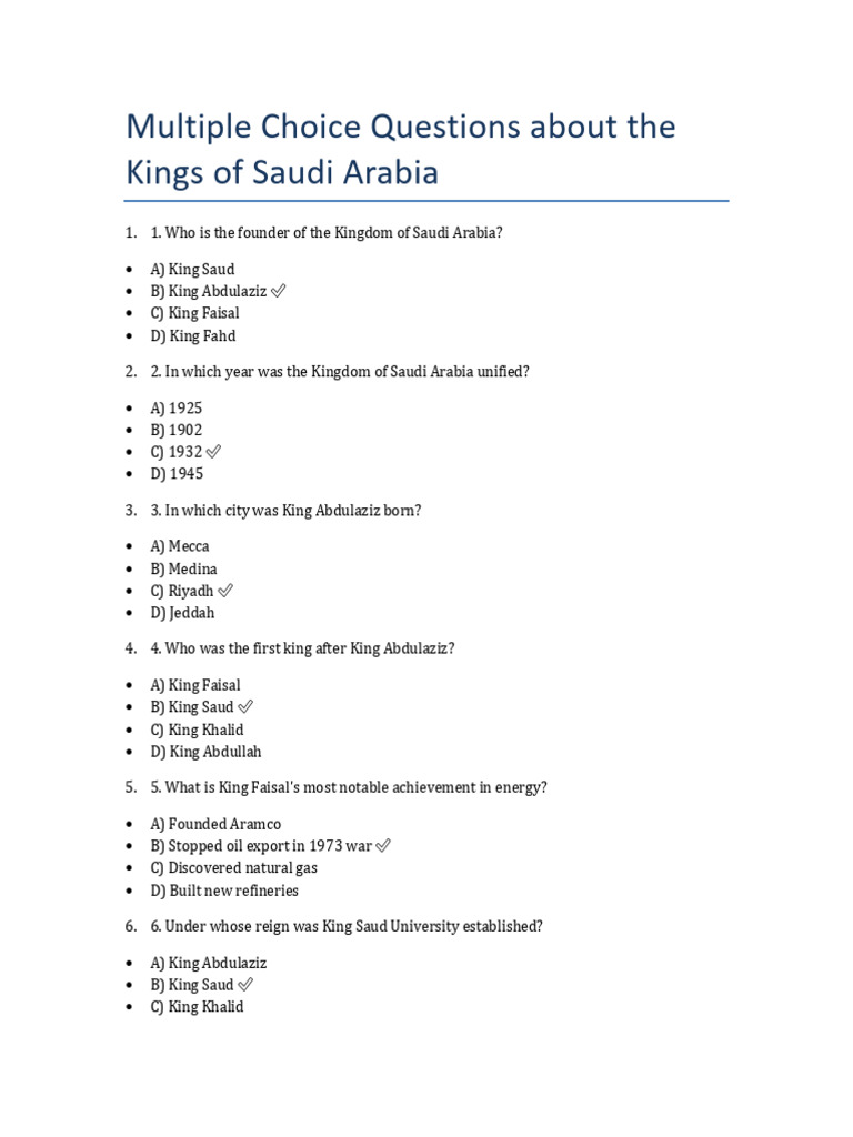 Saudi Kings Questions English | PDF | Abdullah Of Saudi Arabia | Salman ...