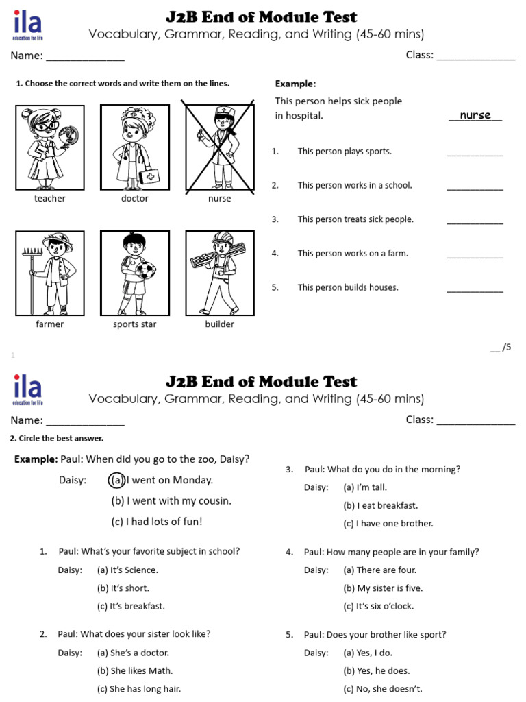 J2B End of Module Test: Vocabulary & Grammar | PDF