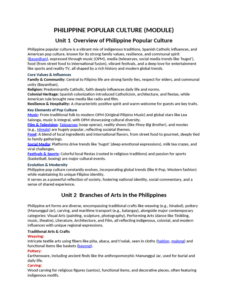 Overview of Philippine Popular Culture | PDF | Popular Culture ...