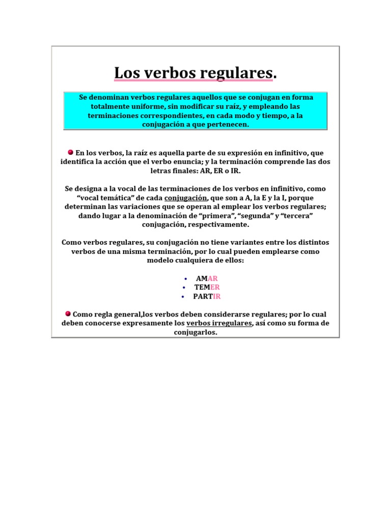 Los Verbos Regulares | PDF | Verbo | Conjugación gramatical