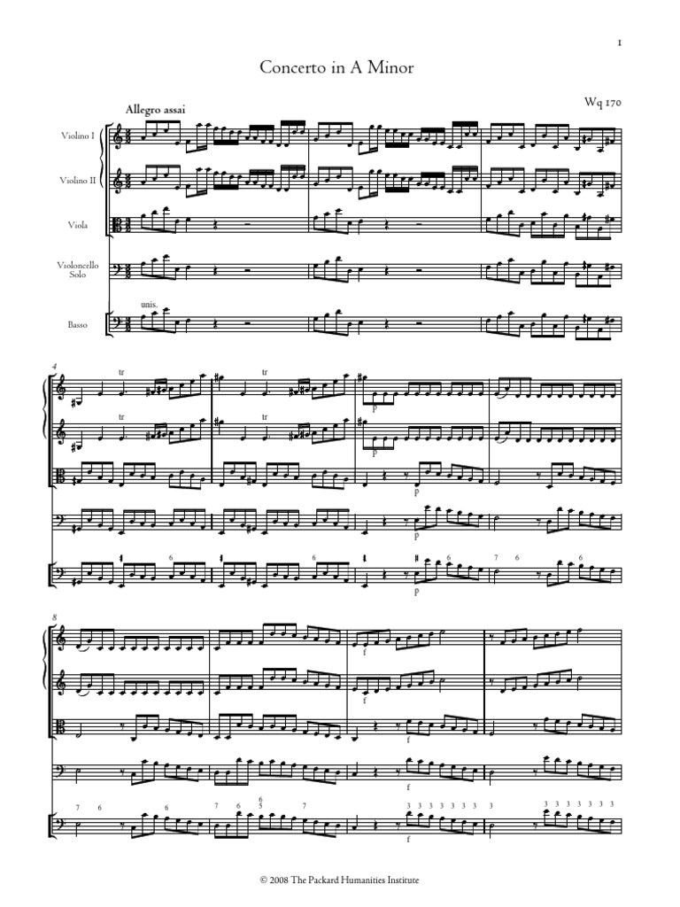 Concerto in A Minor Wq 170 Sheet Music | PDF | Concerto | Musical ...