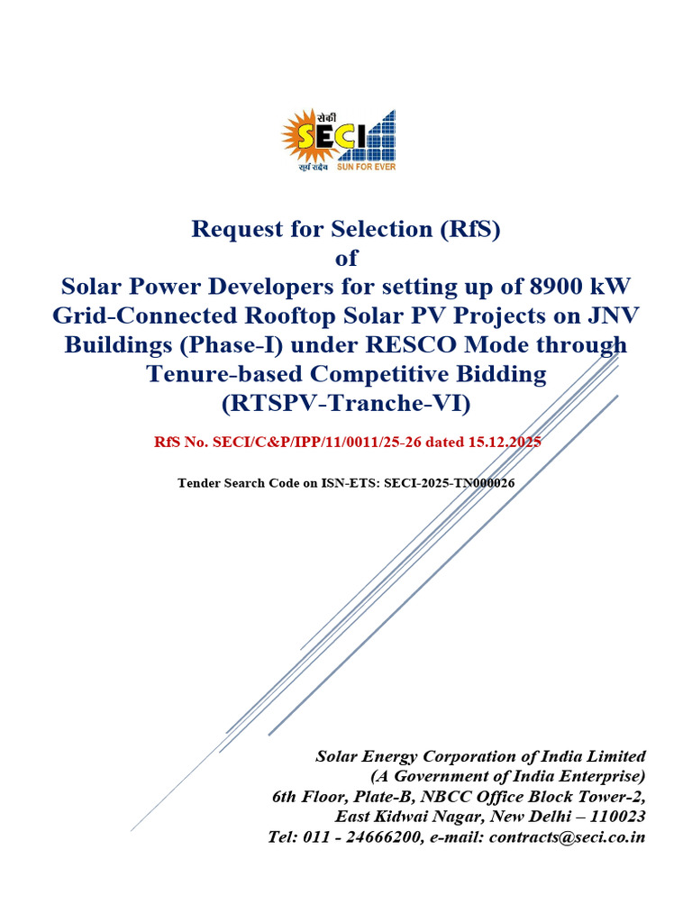 RfS for 8900 KW RTSPV Projects for JNV Phase-I (RTSPV-Tranche-IV) | PDF ...