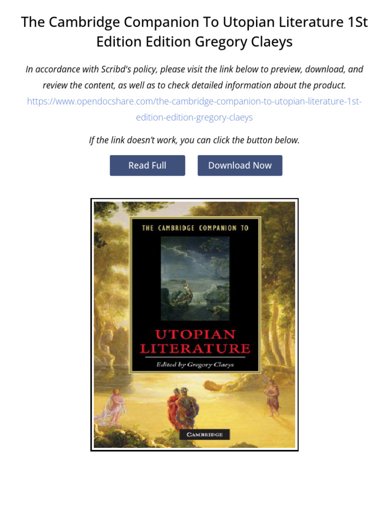 The Cambridge Companion To Utopian Literature 1st Edition Edition ...