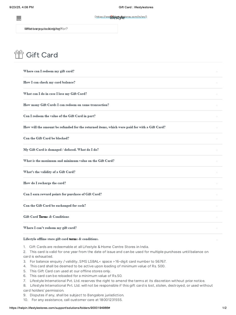 Gift Card _ Lifestylestores | PDF | Gift Card