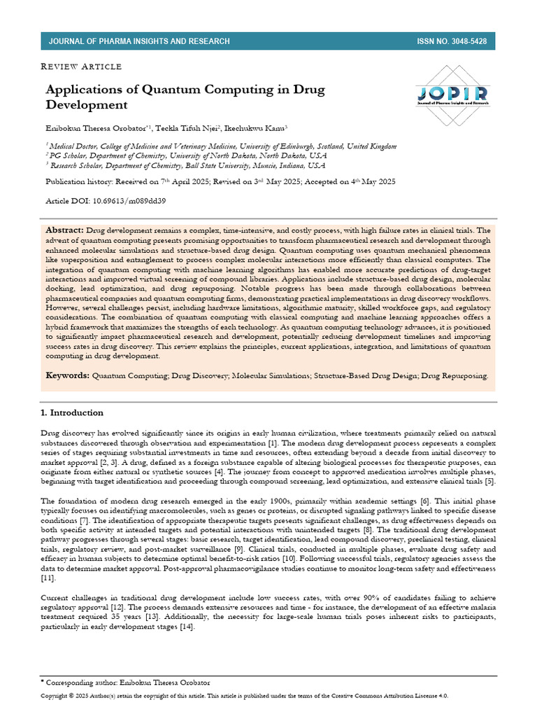 25.+orobator+et+al 2 | PDF | Quantum Computing | Drug Development
