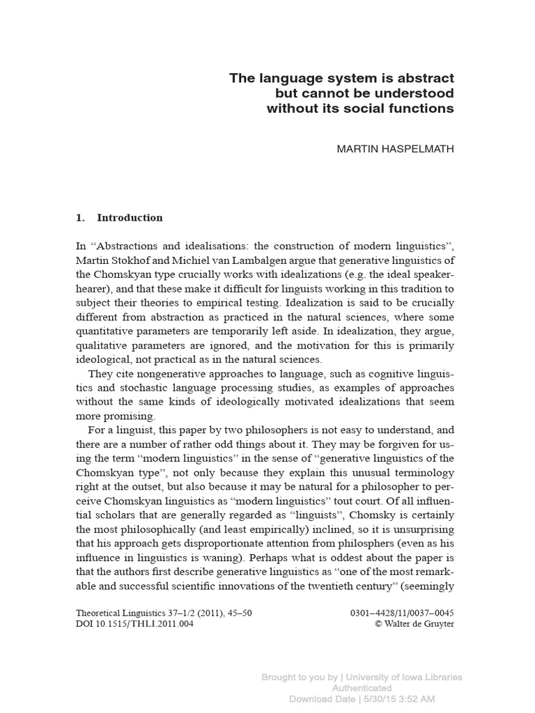 Martin Haspelmath - The Language System is Abstract but Cannot Be ...