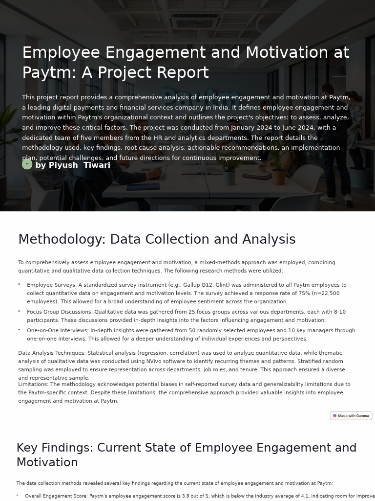 Employee Engagement and Motivation at Paytm A Project Report | PDF ...