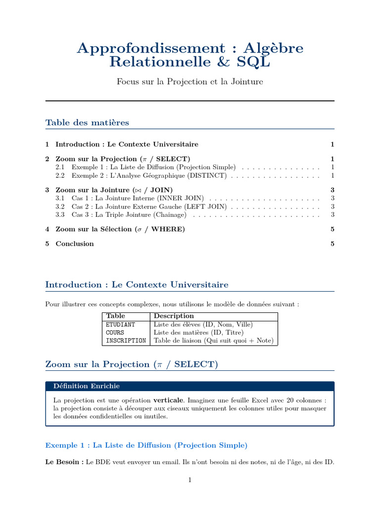 Projection et Jointure en SQL | PDF | SQL | Gestion des données