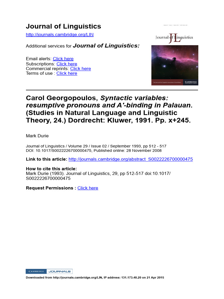 Carol Georgopoulos, Syntactic Variables Resumptive Pronouns and a ...