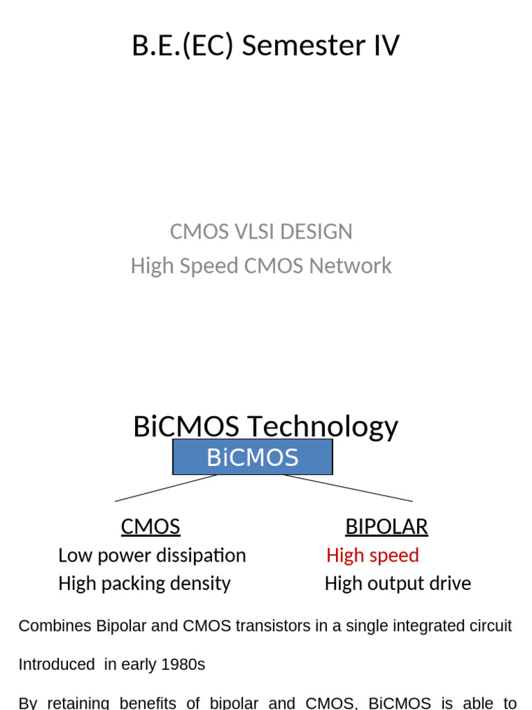 BiCMOS Technology in VLSI Design | PDF | Cmos | Bipolar Junction Transistor