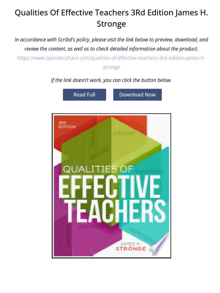 Qualities of Effective Teachers 3rd Edition James H. Stronge | PDF | Books