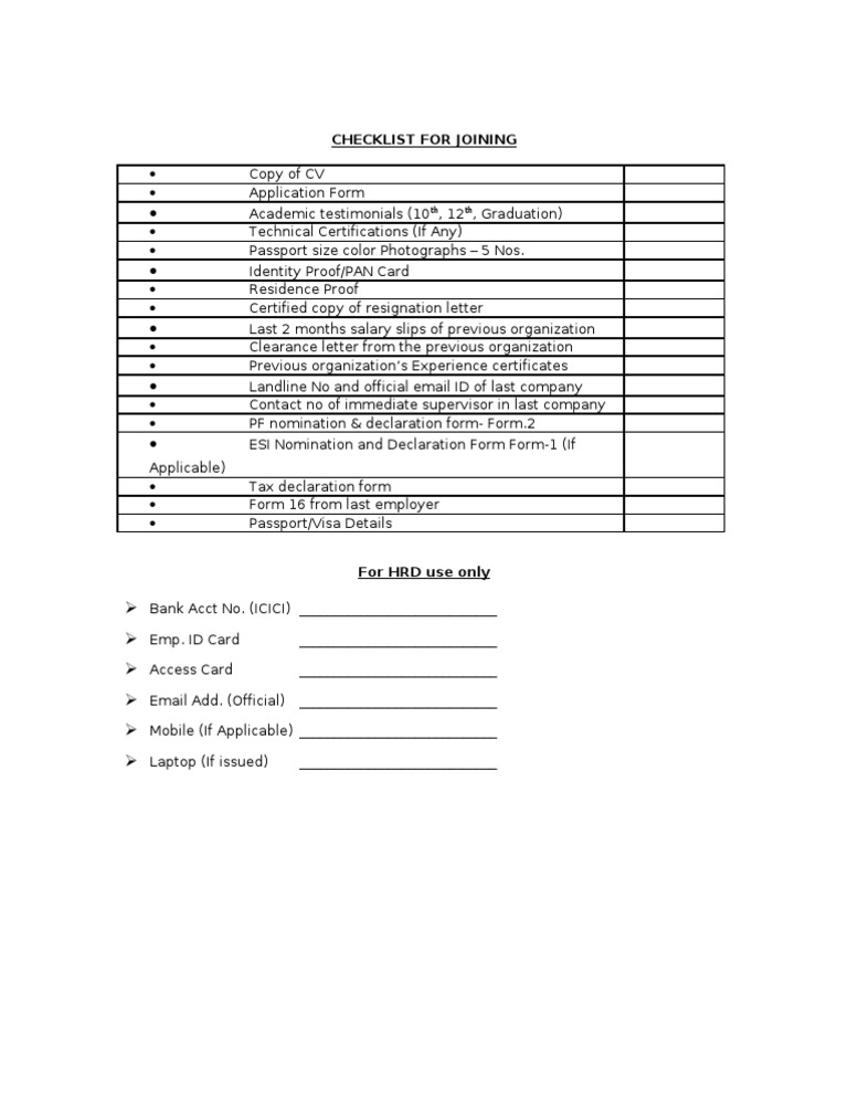 Checklist For Joining | PDF