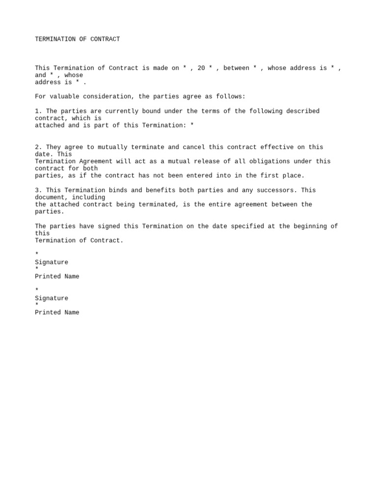 Mutual Contract Termination Agreement | PDF
