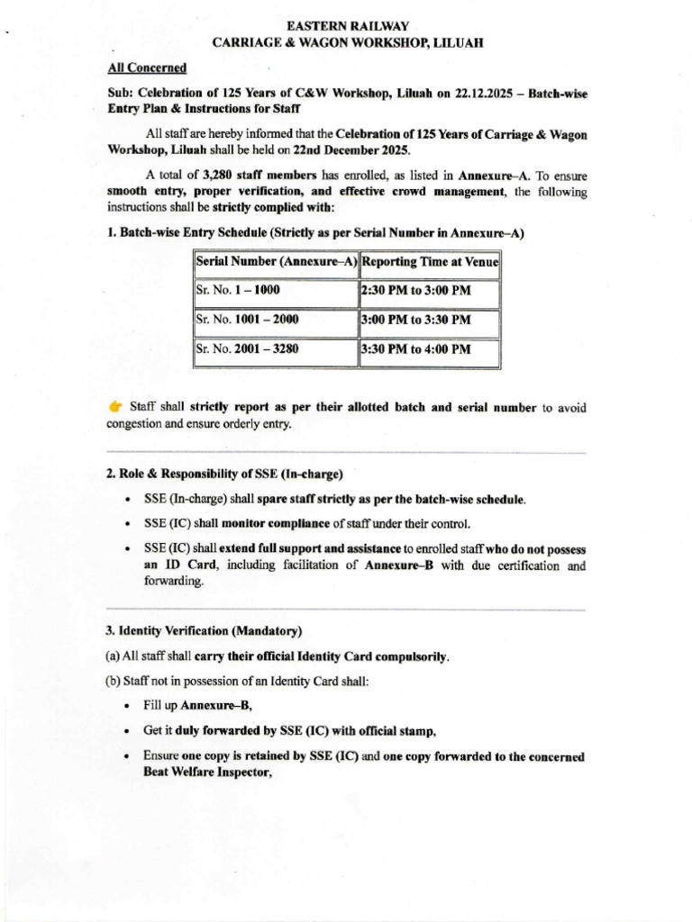 125 Years Programme Circular for Staff | PDF