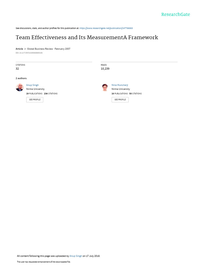Team Effectiveness Measurement Framework | PDF