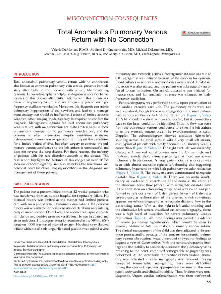 Total Anomalous Pulmonary Venous Return With No Co | PDF | Vein ...