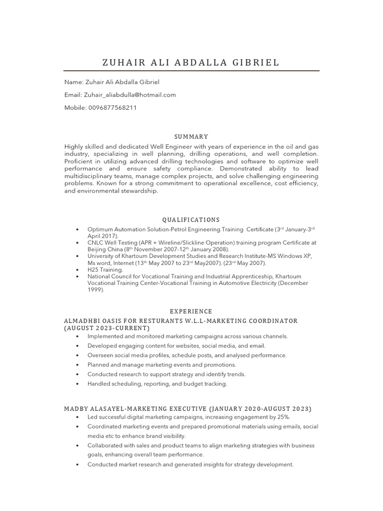 Zuhair Ali Abdalla Gibriel CV-1 - 240727 - 000158 | PDF