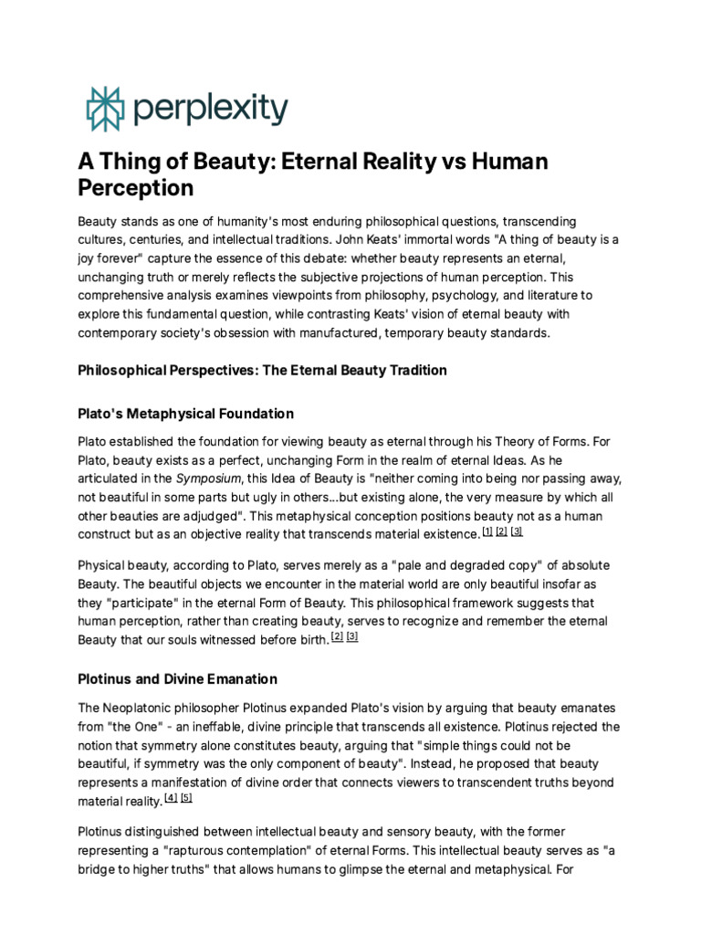 A Thing of Beauty - Eternal Reality Vs Human Percep | PDF | Beauty ...