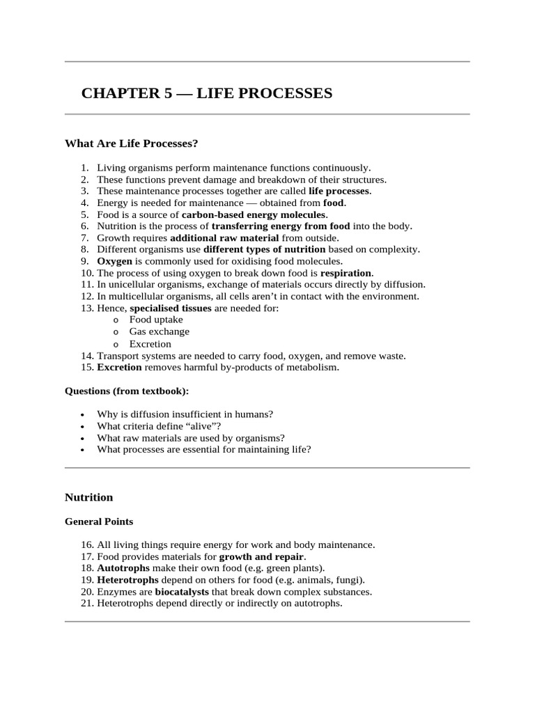 ?Life processes point-wise explanation | PDF | Cellular Respiration ...