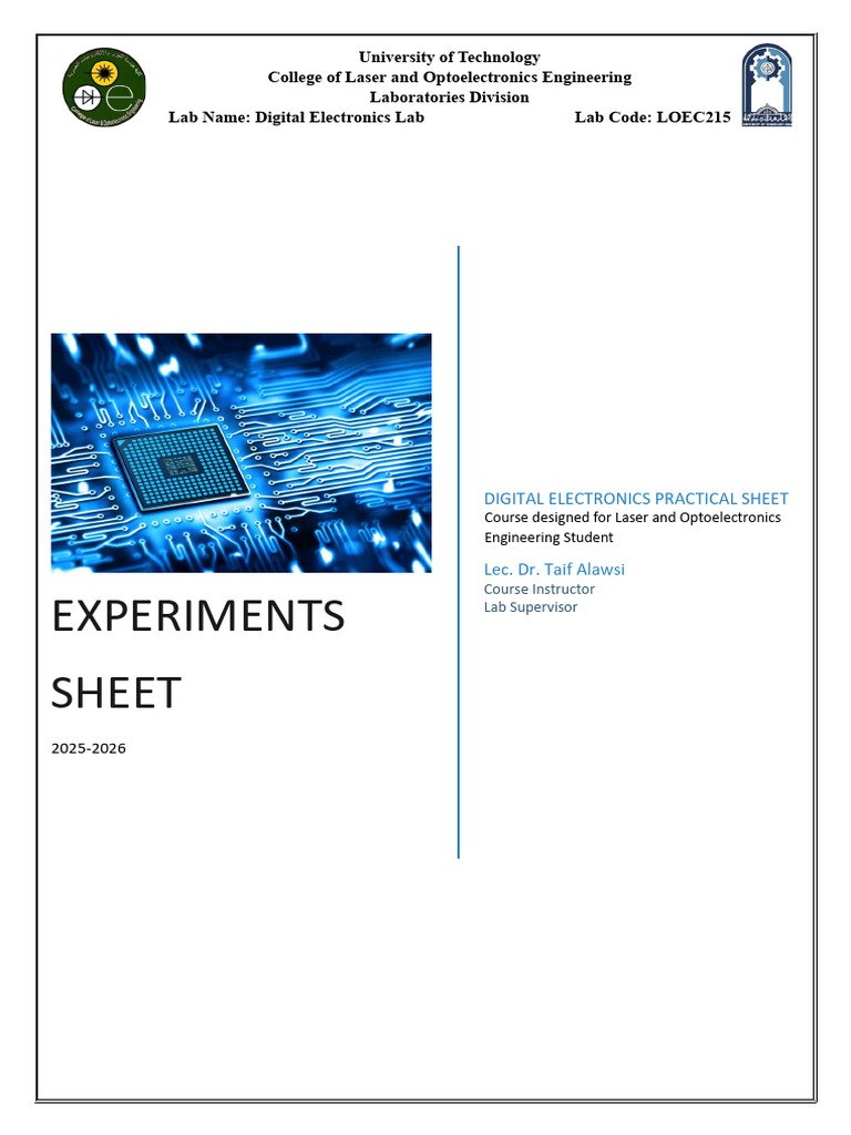 Digital Electronics Lab Sheet | PDF | Logic Gate | Digital Electronics