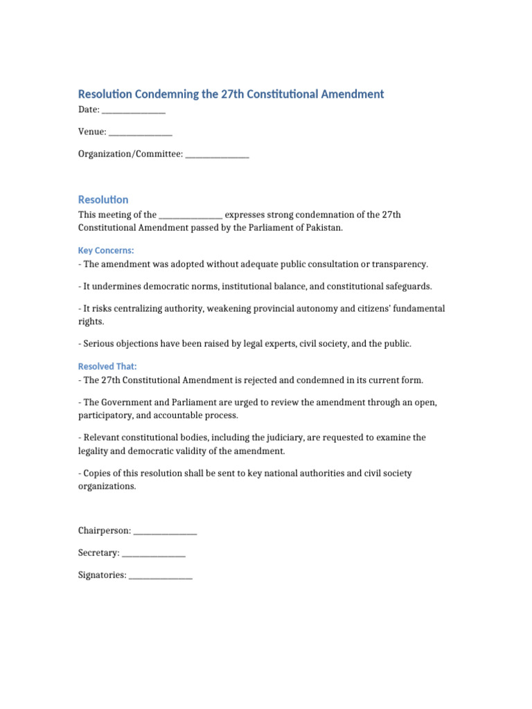 Condemnation of 27th Constitutional Amendment | PDF