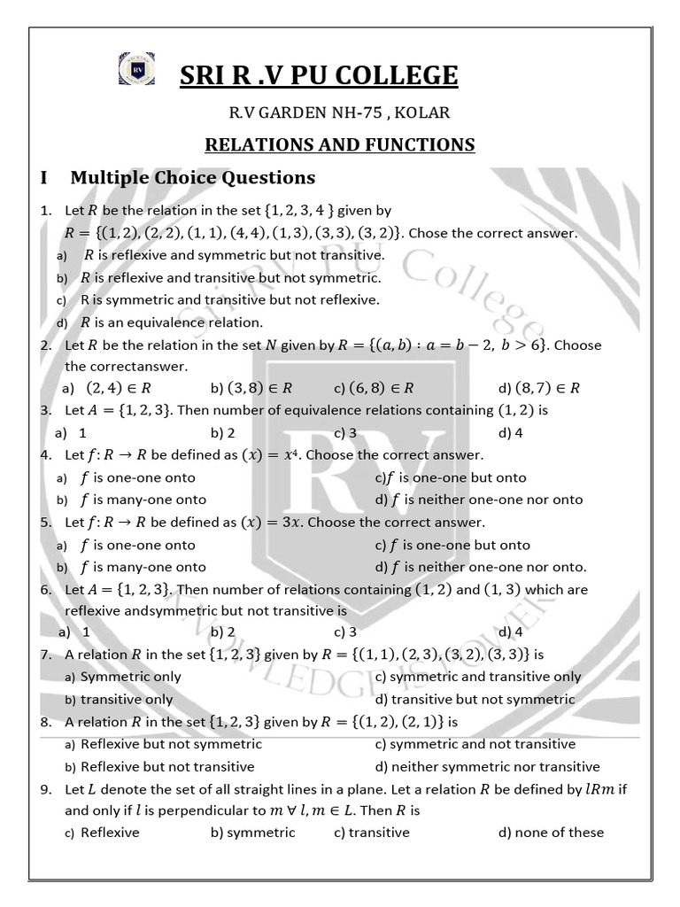 1.relations and Functions@ Pu | PDF | Function (Mathematics) | Abstract ...