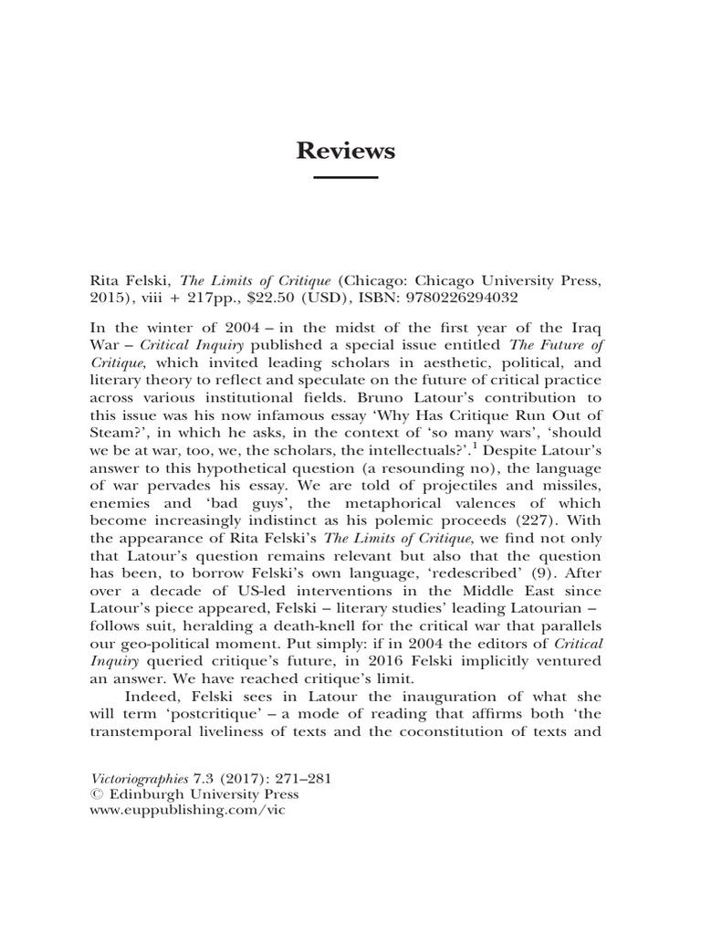 Cashin Ryan 2017 Rita Felski the Limits of Critique | PDF | Great ...