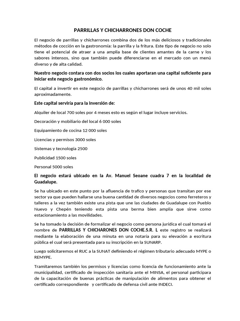 Parrillas y Chicharrones Don Coche II | PDF