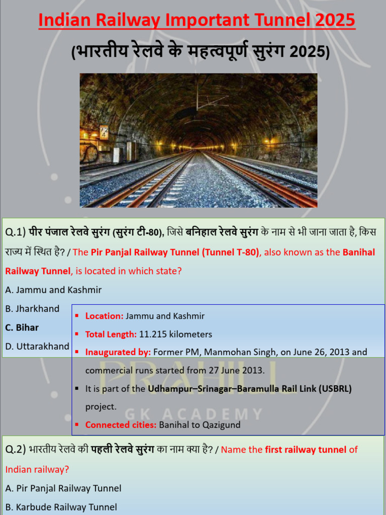 Indian Railway Tunnels Overview 2025 | PDF | Rail Transport