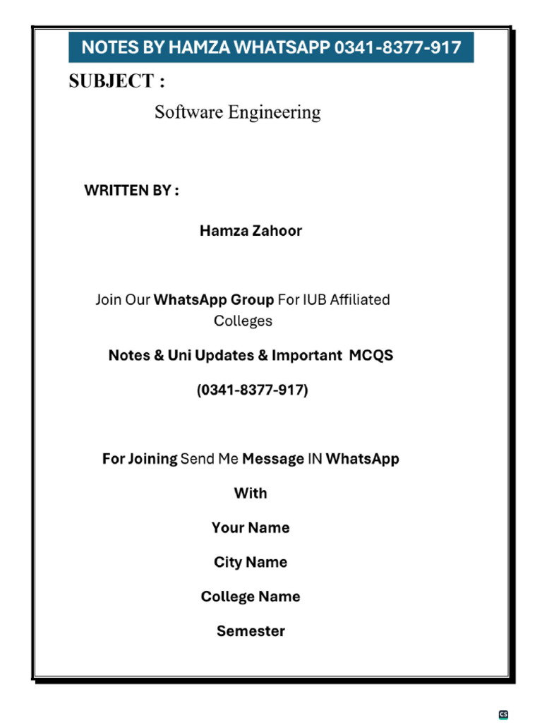 Software ENGINEERING Notes - Hamza | PDF
