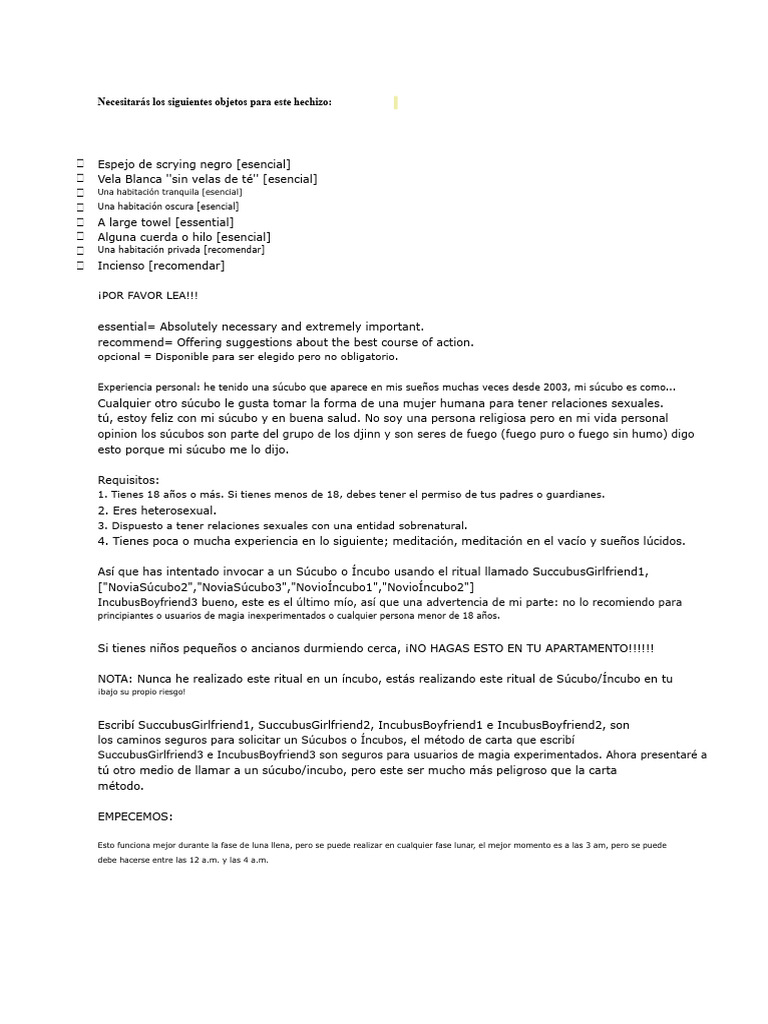 Ritual para Invocar un Súcubo o Íncubo | PDF