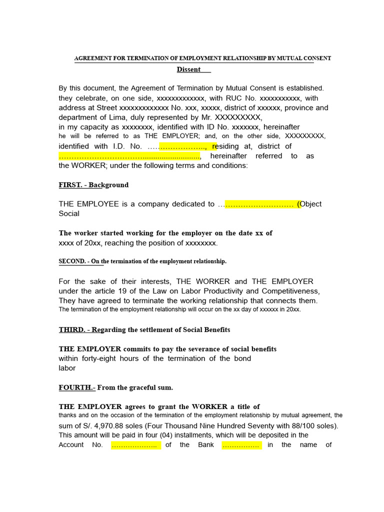 Model Agreement by Mutual Consent | PDF | Employment | Industrial Relations