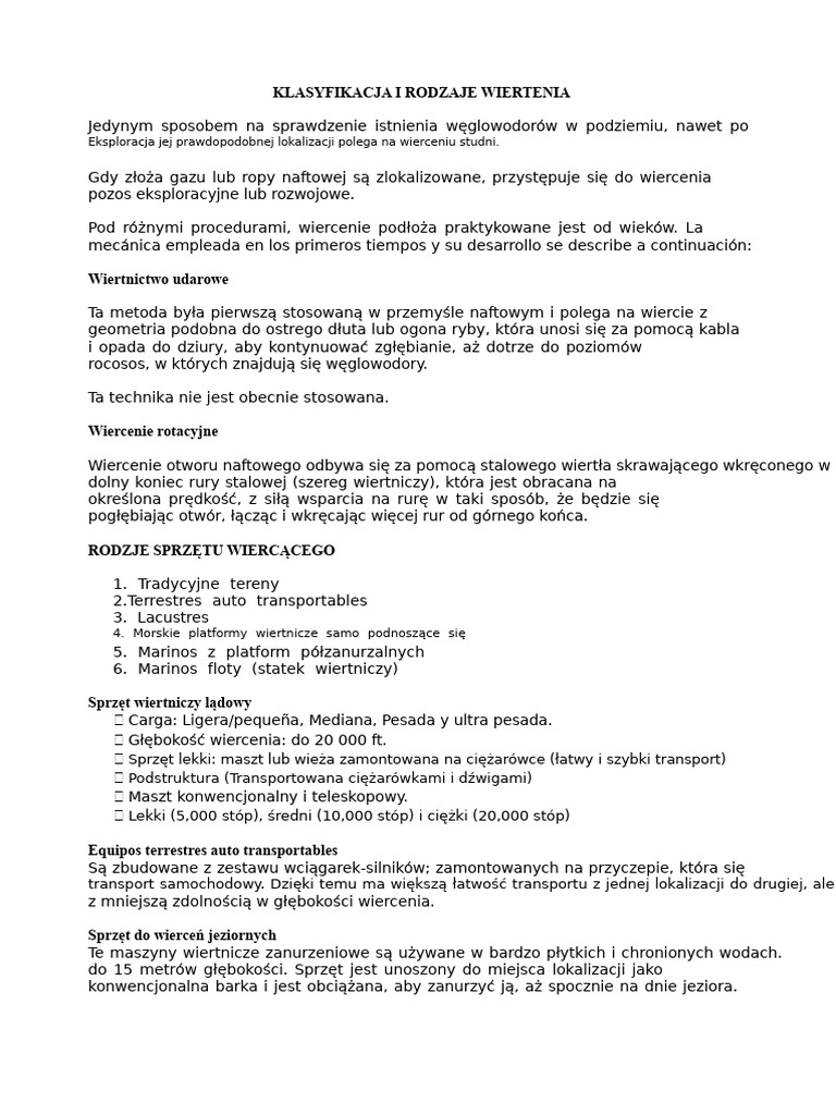 Klasyfikacja I Rodzaje Wiercenia | PDF