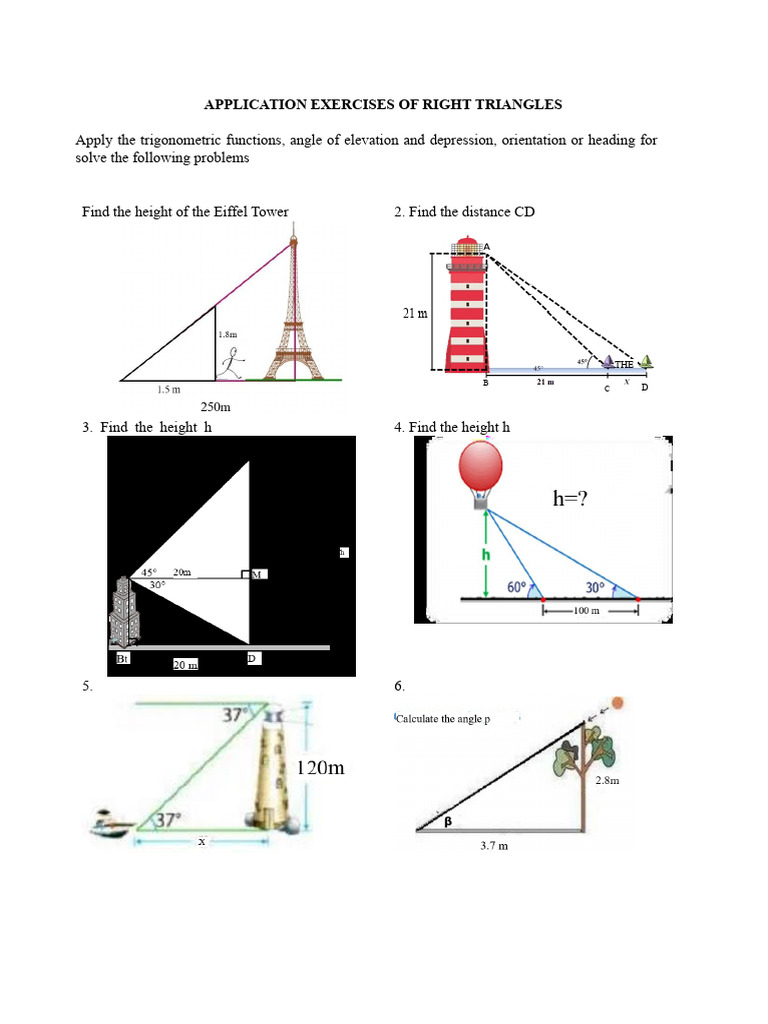Application Exercises of Right Triangles | PDF
