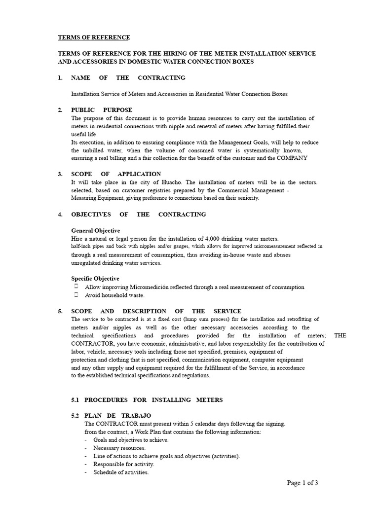 Meter Installation Terms of Reference | PDF | Specification (Technical ...