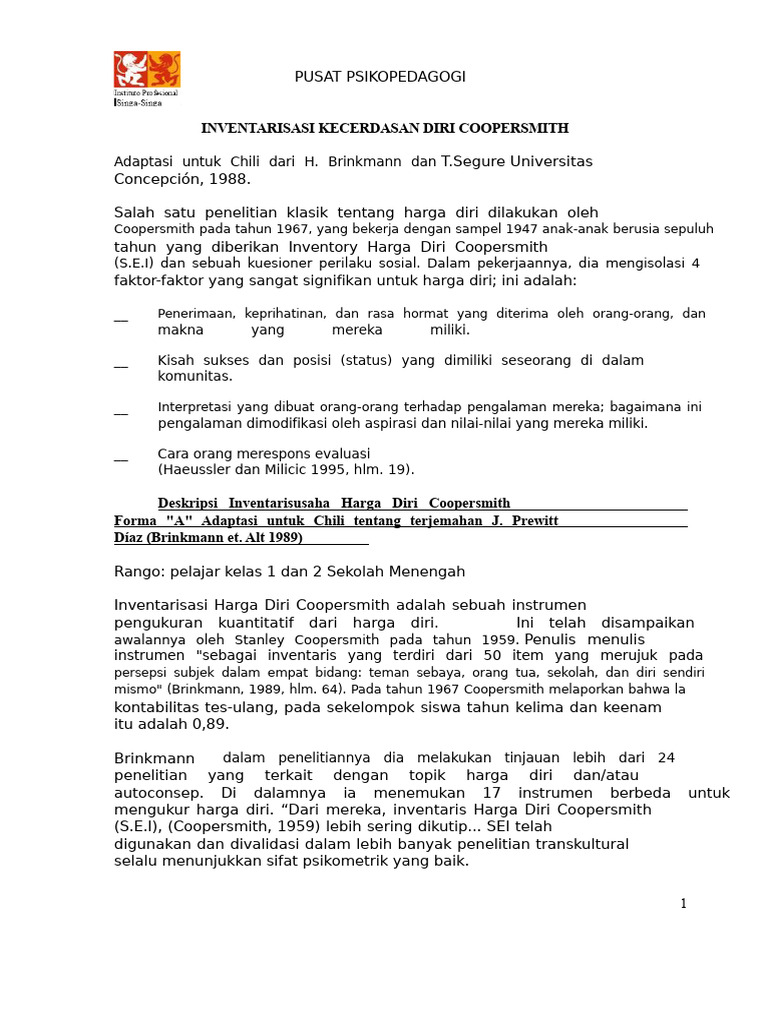 Inventarisasi Harga Diri Coopersmith | PDF