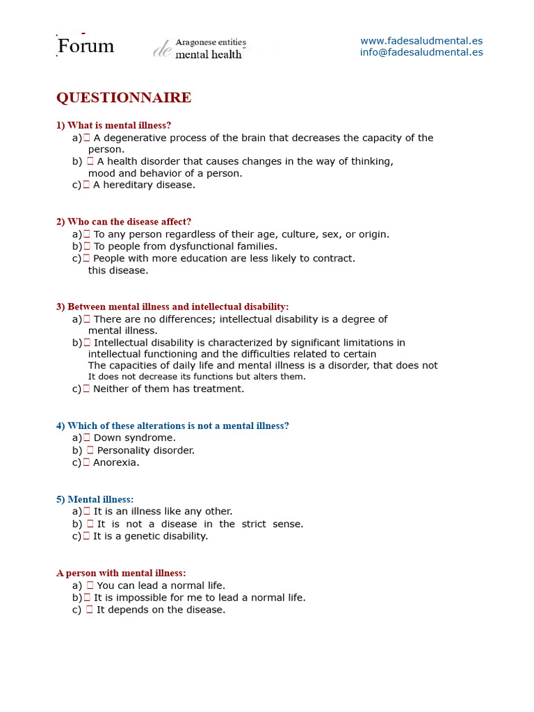 mental-illness-questionnaire.pdf | PDF | Mental Disorder | Schizophrenia