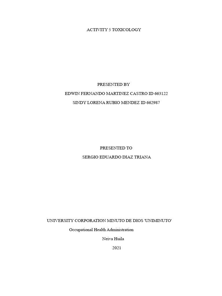 ACTIVITY 5 TOXICOLOGY | PDF | Personal Protective Equipment | Toxicity