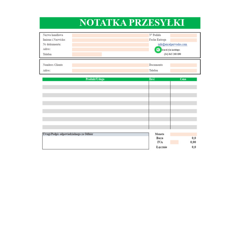Format Nota Przesyłki | PDF