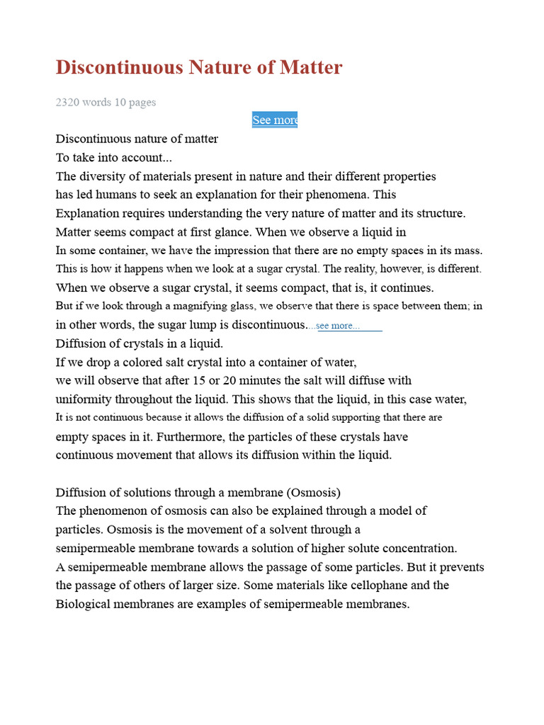 Discontinuous Nature of Matter | PDF
