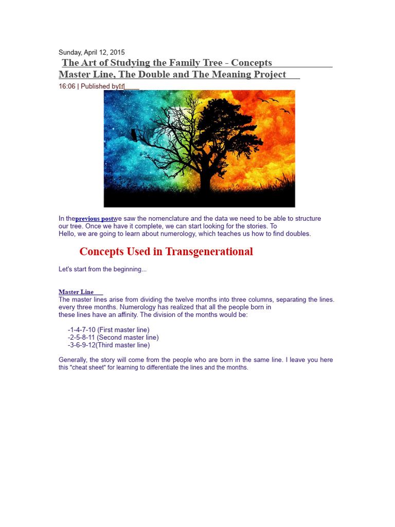 The Art of Studying the Family Tree - Concepts 1 Master Line, The ...