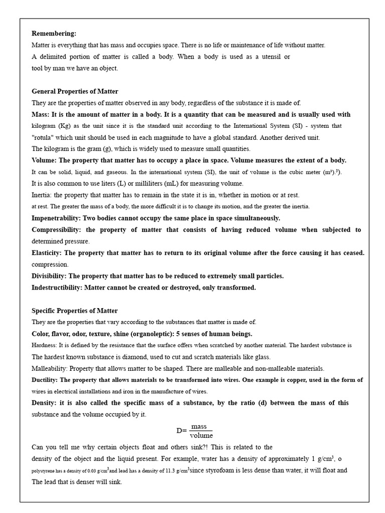 general and specific properties of matter | PDF | Chemistry | Nature