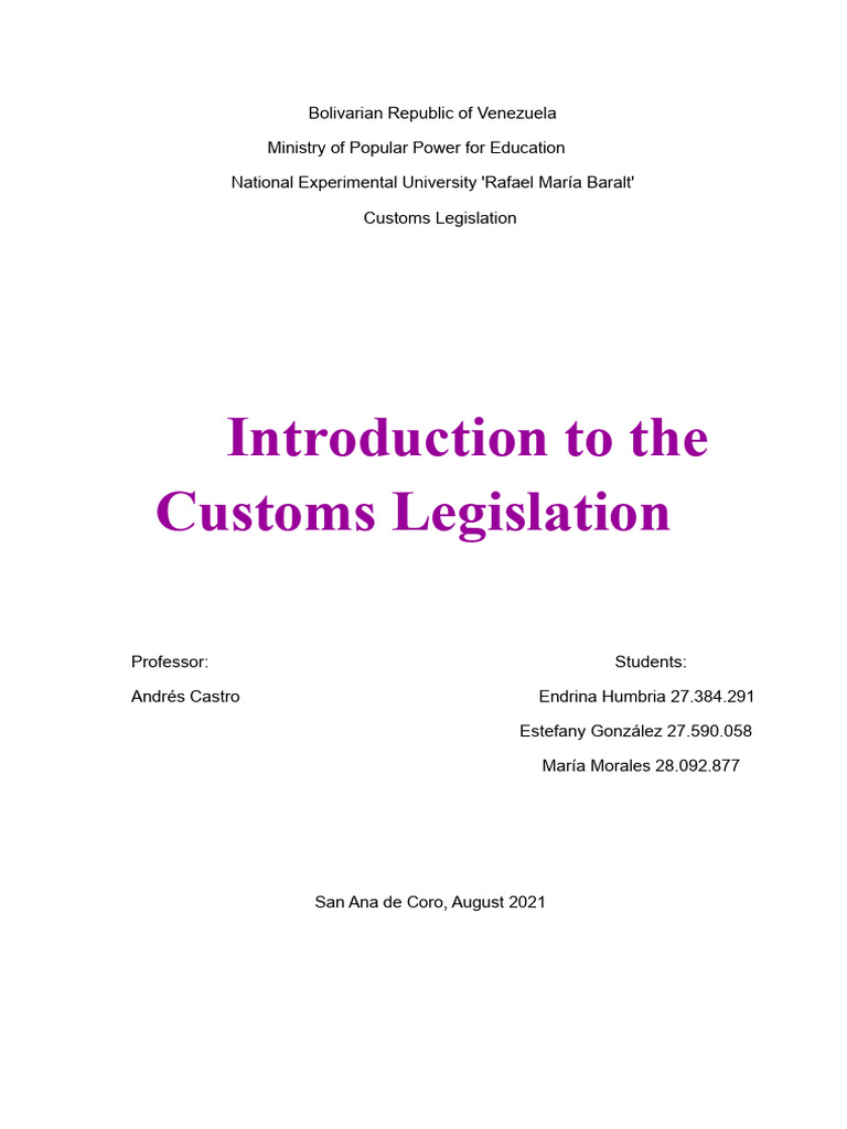 Report Topic 1 Introduction to Customs Legislation | PDF | Customs ...